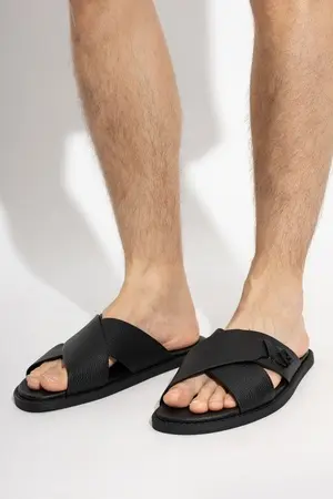 Fendi Leather Slides With Logo