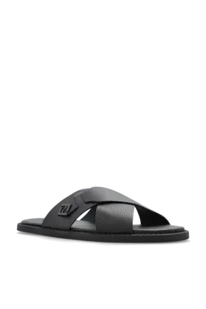 Fendi Leather Slides With Logo
