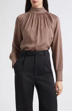 REISS Eden Microcheck Tie Neck Top - Red