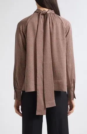REISS Eden Microcheck Tie Neck Top