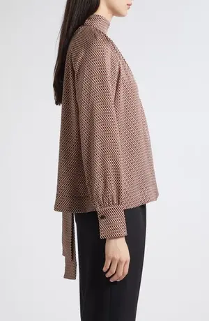 REISS Eden Microcheck Tie Neck Top