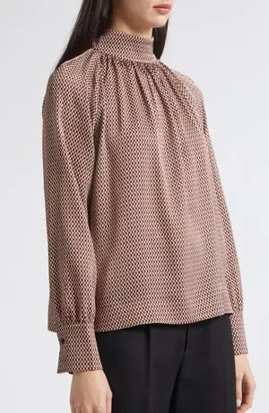 REISS Eden Microcheck Tie Neck Top