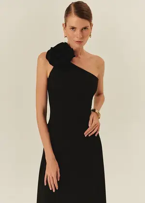 EXQUISE Emmy Midi Dress With Rose Appliqu
