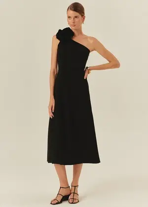 EXQUISE Emmy Midi Dress With Rose Appliqu