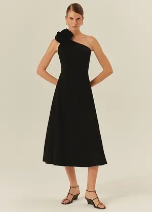 EXQUISE Emmy Midi Dress With Rose Appliqu