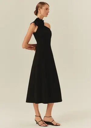 EXQUISE Emmy Midi Dress With Rose Appliqu
