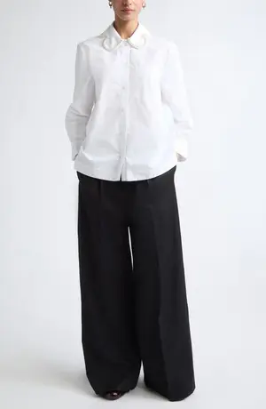 Simone Rocha Crop Petal Collar Cotton Button-up Shirt