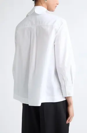 Simone Rocha Crop Petal Collar Cotton Button-up Shirt