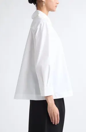 Simone Rocha Crop Petal Collar Cotton Button-up Shirt