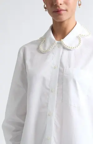 Simone Rocha Crop Petal Collar Cotton Button-up Shirt