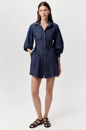 EXQUISE Long Sleeve Denim Mini Dress