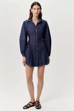 EXQUISE Long Sleeve Denim Mini Dress
