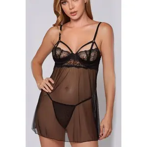 ICOLLECTION Demure Strappy Lace Babydoll Set