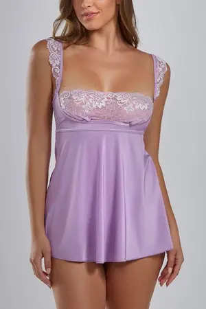 ICOLLECTION Lace & Microfiber Babydoll