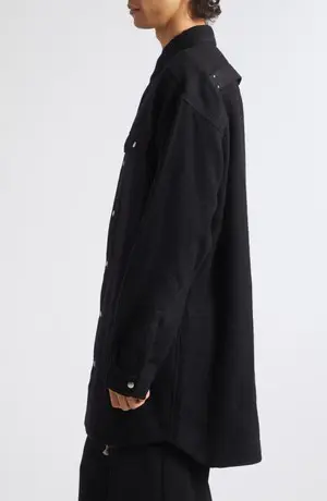 Rick Owens Oversize Tower Wool Melton Snap-up Overshirt