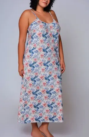 ICOLLECTION Tropical Floral Printed Long Nightgown