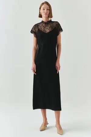EXQUISE Iyla Crew Neck Midi Dress - Black