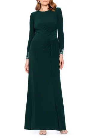Betsy & Adam Embellished Long Sleeve Gown