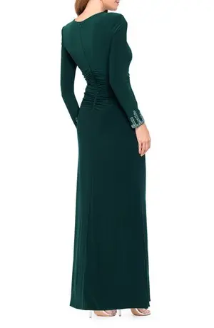 Betsy & Adam Embellished Long Sleeve Gown