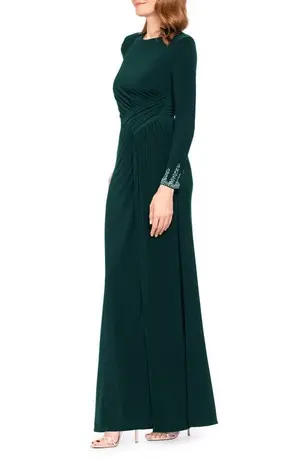 Betsy & Adam Embellished Long Sleeve Gown