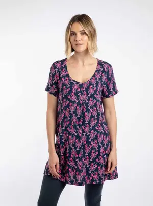 WEIRD FISH Nuri Printed Viscose Tunic Top - Mid Navy