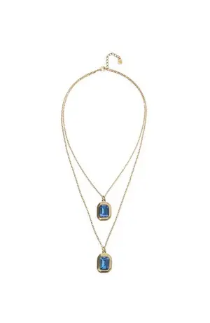 UNODE50 Double Layer Necklace With Blue Crystals - Gold