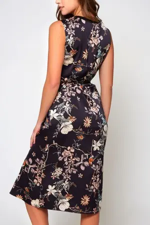 ICOLLECTION Floral Print Stretch Satin Midi Dress