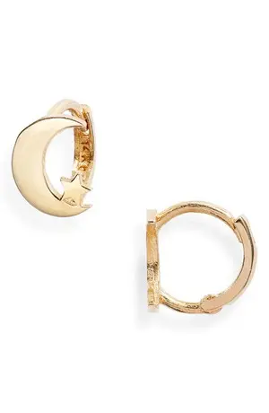 SET & STONES 14k Huggie Hoop Earrings With Moon And Star Motif