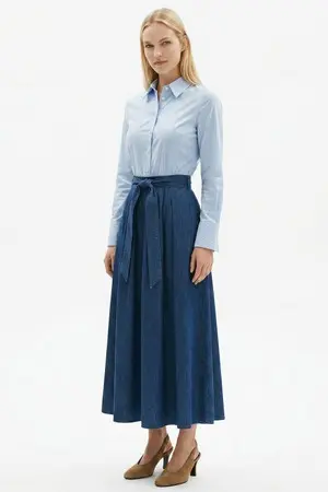 EXQUISE Cherrelle Belted Denim Midi Dress