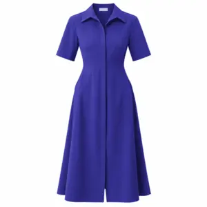 EXQUISE Alda Short Sleeve Shirt Collar Midi Dress