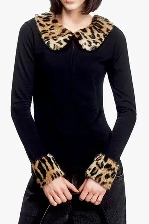 Anna Sui Deco Tees Long Sleeve With Faux Fur Accents