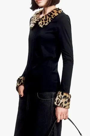 Anna Sui Deco Tees Long Sleeve With Faux Fur Accents