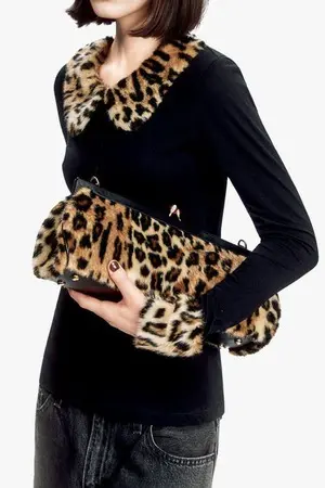 Anna Sui Deco Tees Long Sleeve With Faux Fur Accents