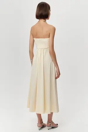 EXQUISE Spaghetti Strap Square Neck Midi Dress - Bone