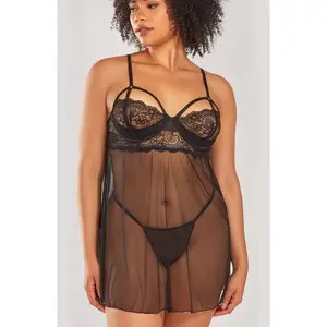 ICOLLECTION Demure Strappy Lace Babydoll Set