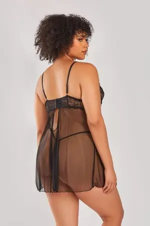 ICOLLECTION Demure Strappy Lace Babydoll Set