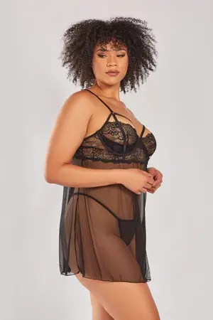 ICOLLECTION Demure Strappy Lace Babydoll Set
