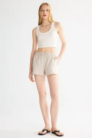 OROLAY Relaxed Linen Drawstring Shorts - Beige
