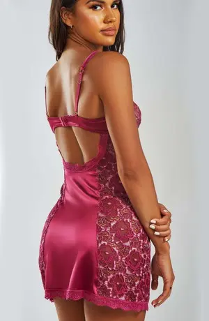 ICOLLECTION Two-toned Lace & Satin Chemise Set