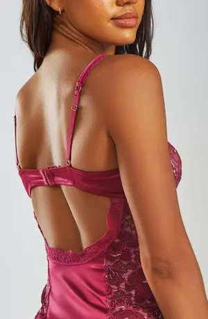ICOLLECTION Two-toned Lace & Satin Chemise Set