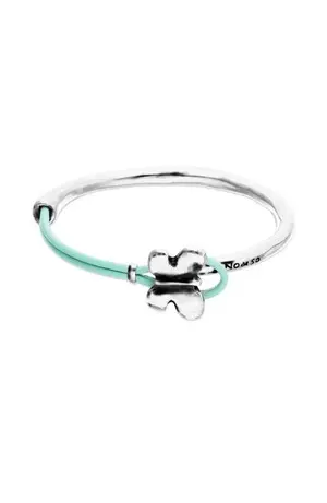 UNODE50 Silver-tone Butterfly Leather Bracelet - Turquoise
