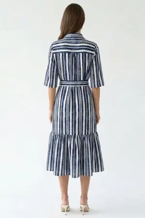 EXQUISE Darcio Striped Midi Shirt Dress - Sax