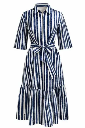 EXQUISE Darcio Striped Midi Shirt Dress - Sax