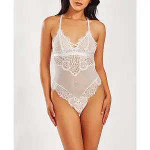 ICOLLECTION Lash Lace Sheer Mesh Halter Bodysuit
