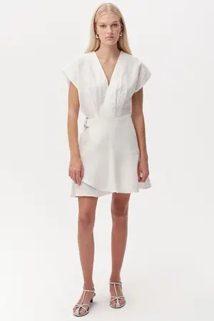EXQUISE Callanne V-neck Cap Sleeve Linen Mini Dress