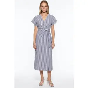 EXQUISE Exquise Stripe Wrap Midi Dress
