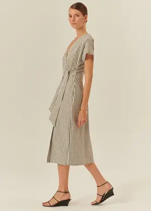 EXQUISE Stripe Wrap Midi Dress