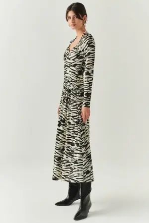 EXQUISE Keilani Midi Dress With Wrap Neck And Long Sleeves