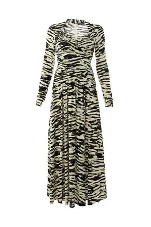 EXQUISE Keilani Midi Dress With Wrap Neck And Long Sleeves
