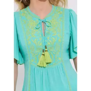JOE BROWNS Embroidered Flutter Sleeve Top With Tassel Detail